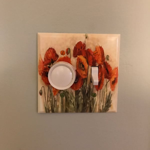 Orange Poppy Flowers Switch Plate Covers - Metal Light Switch Plate ...