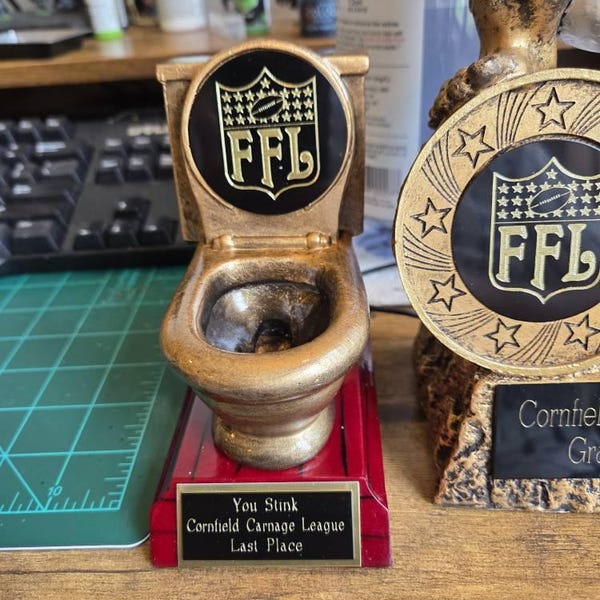 Fantasy Football Last Place Toilet Bowl Trophy Free Engraving - Etsy