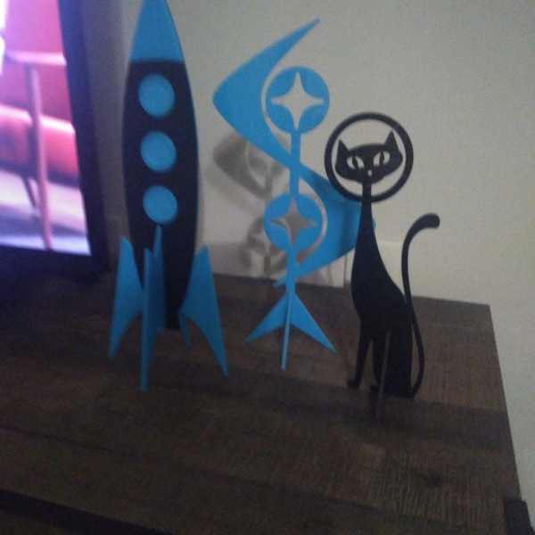 MCM Space Rocket With Atomic Black Cat | 3 Piece Mid Century Modern ...