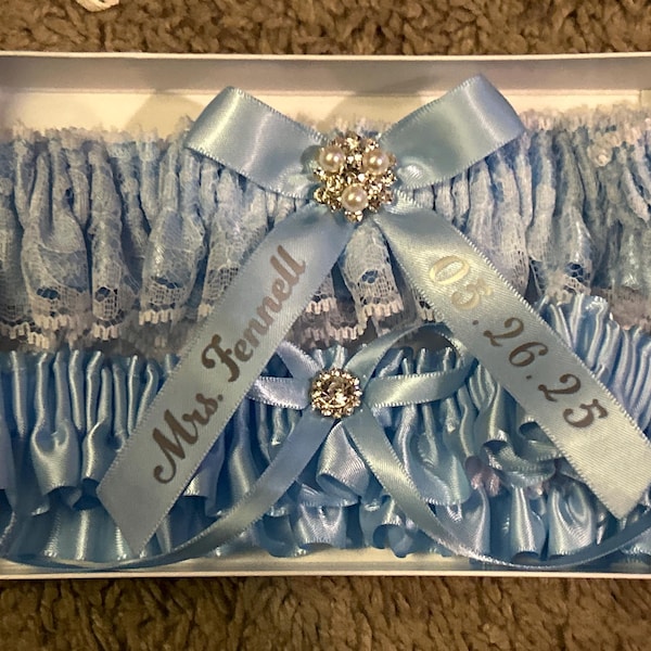 Blue Garter, Wedding Garter Set, Bridal Garter Personalized Toss ...
