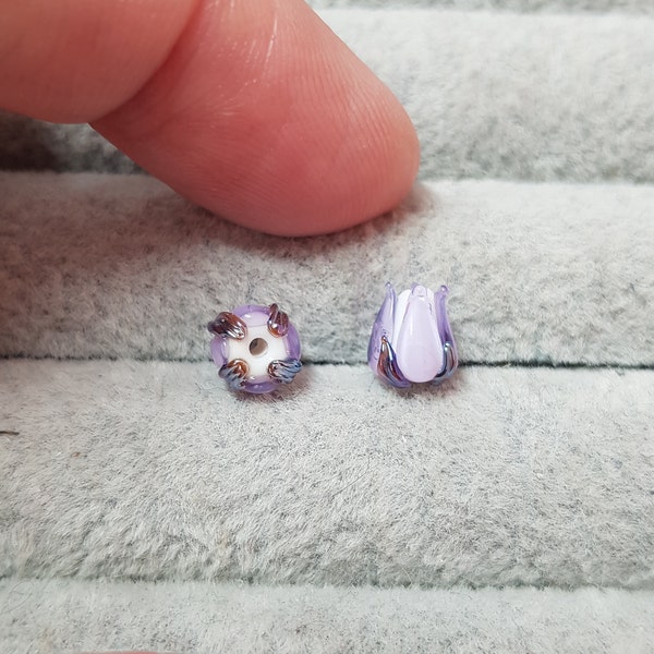 Lavender Small Lampwork Beads, Light Purple Flower Beads, Tiny Glass ...