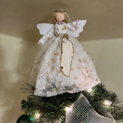 Mini Angel Tree Topper, Fairy Tree Topper, White Christmas Angel, Angel ...
