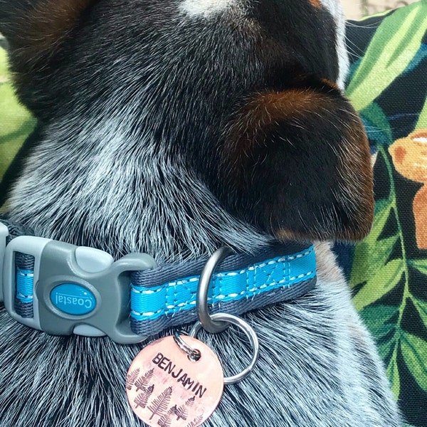Mini Tree Line Dog Tag - Hand Stamped Pet ID Tag - Personalized Dog Tag ...