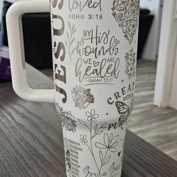 Bible Verses Engraved Tumbler | Cup Holder Friendly Travel Mug | Vacuum ...