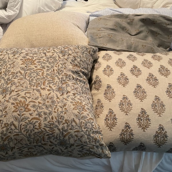 14"x36" Designer Floral Linen Lumbar Pillow Cover, Extra Long Pillow ...