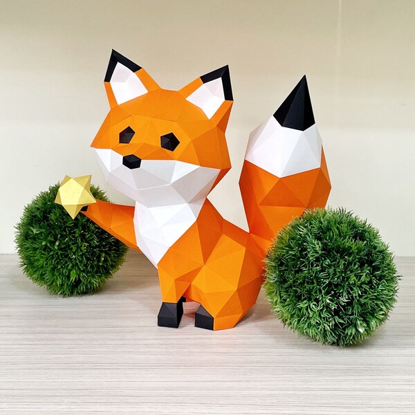 DIY Fox Moon 3D Papercraft SVG, PDF Template for Creating 3D Fox Pick ...