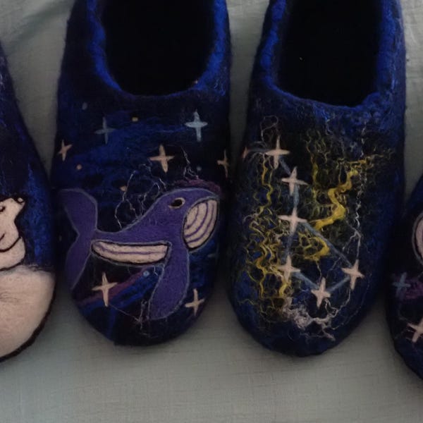 Merino Wool Handmade Slippers, Unique Felted Pattern With Stars Gift ...