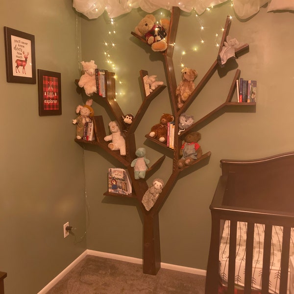 Wood Tree Bookshelves, Live Edge Pine Tree Wall Bookcases, Wooden Book ...