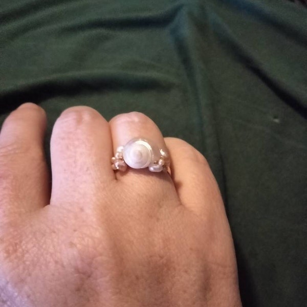 Adjustable Shell Ring, Wire Beach Ring, Seashell Ring, Pink Pearl Wire ...