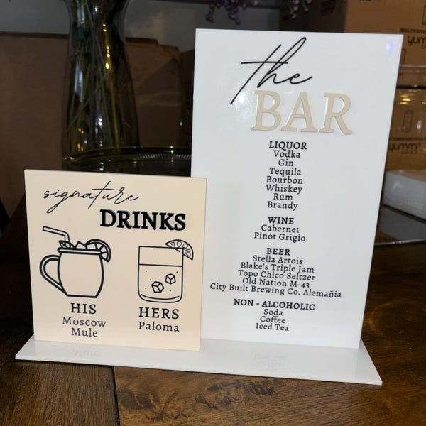 Custom Acrylic Signature Drinks Bar Sign With Icons - Etsy