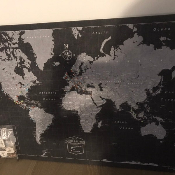 Push Pin World Map - Modern Personalized Cork Canvas Gift (modern Slate ...