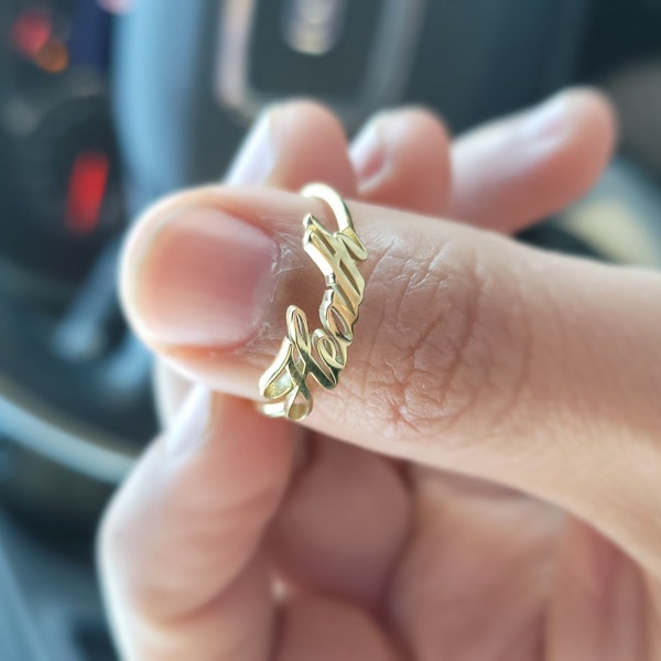 14k Gold Personalized Cursive Name Ring, Solid Gold Custom Name Ring ...