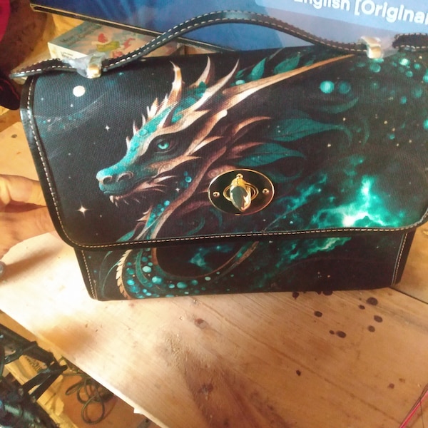 Emerald Green Dragon Purse, Unusual Fantasy Gift, Canvas Satchel Purse ...