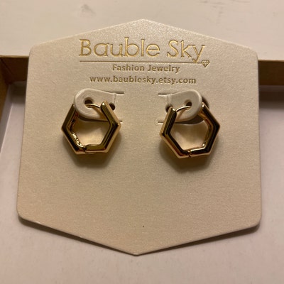 Hexagon Huggie Earring, Stacking Huggie Earring, Simple Hugger, Hexagon ...