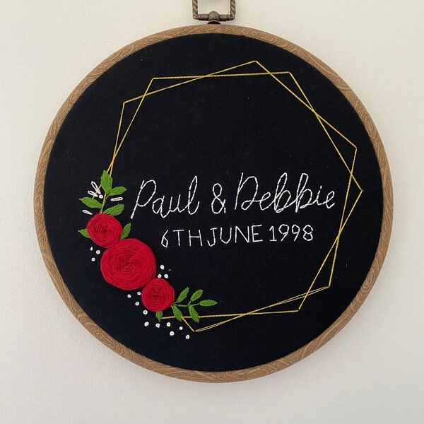 Custom Wedding Anniversary Embroidery Hoop - Cotton Anniversary Gift ...