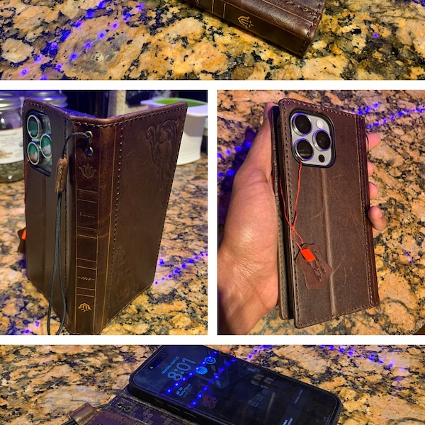 Handmade Leather iPhone Wallet Case: Vintage Book Cover Design - Etsy