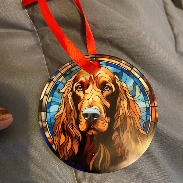 Personalized Irish Setter Stained Glass Effect Metal Christmas Ornament ...