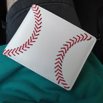 Leather Baseball Wallet, Men's Bi-fold With Baseball Seam Stitch - Etsy