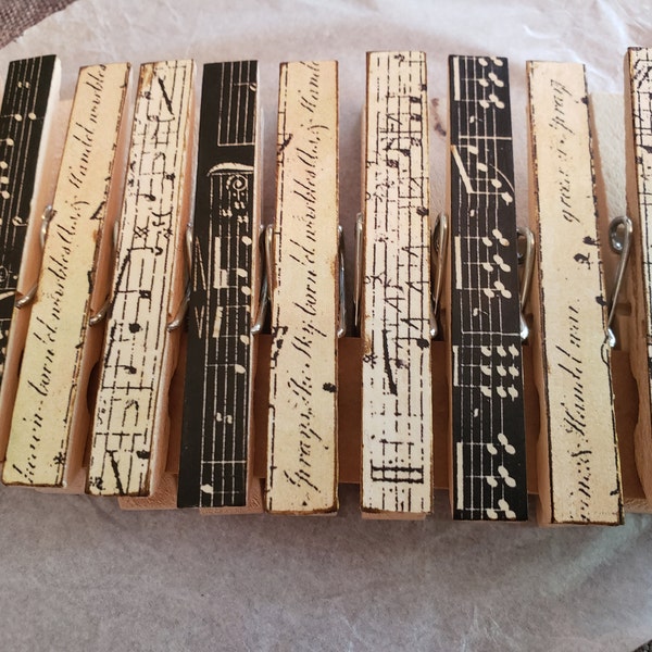 Black & Cream Music Note Themed Decoupage Clothespins Set of 10 - Etsy