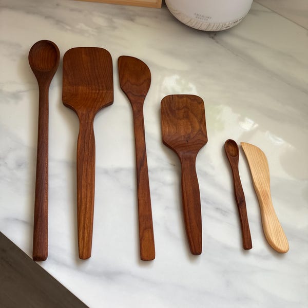 Wooden Kitchen Utensils Set - Large Flipper, Small Flipper, Cooking ...