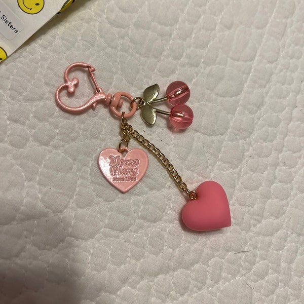 Pink Cherry Keyring With Heart Clasp, Cute Heart Keychain, Keychain ...