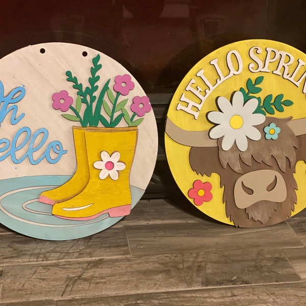 Spring Sign Bundle 3, DIGITAL Download, Round Door Hanger Svg ...