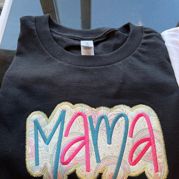 Mama Hand Lettered Zig Zag Stitch Double Applique Design for Machine Embroidery Grandmother Gift ...