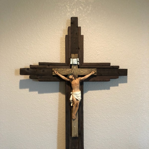 Handcrafted 40" Wooden Cross - Natural Wood Finish | Rustic Christian ...