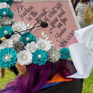 Custom Graduation Cap With BOW & BLING , 3D Paper Flowers, Graduation ...
