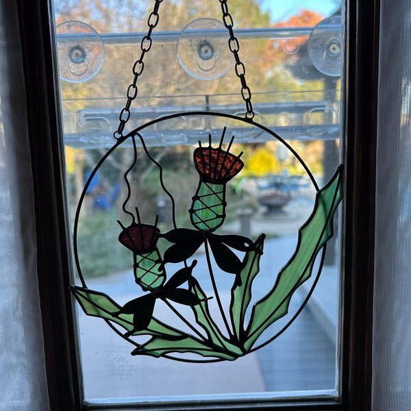 Pink Suncatcher Monarch Butterfly Flowers Stained Glass Picture Home ...