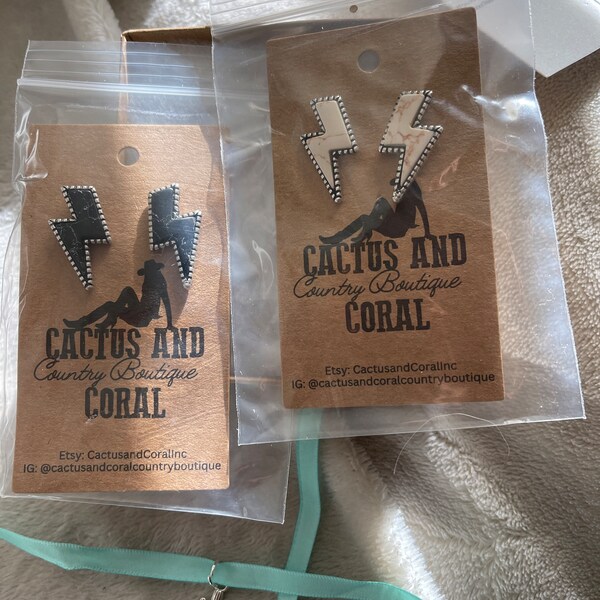 Western Lightning Bolt Stone Stud Earrings - Etsy