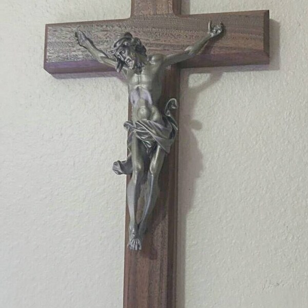 16" Large Wall Crucifix With Stainless Steel Corpus - Wood Crucifix ...