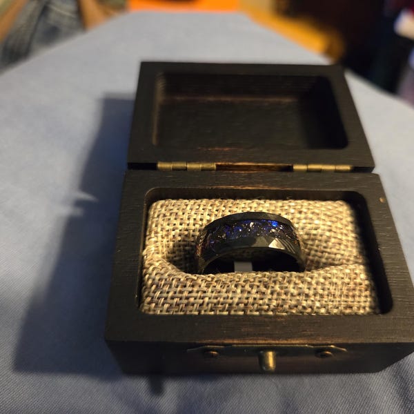 Hammered Meteorite & Charred Whiskey Barrel Ring, Black Tungsten Ring ...