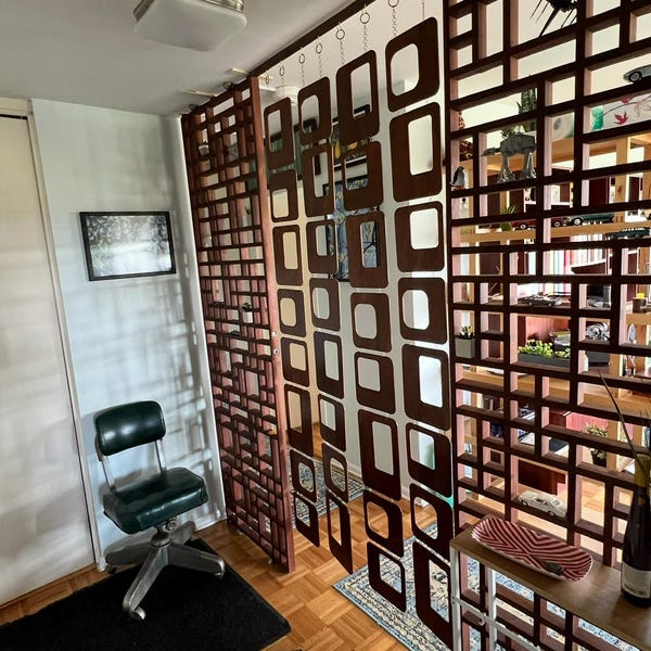 Walnut Mid Century Modern Room Divider: Hanging Wood Partition, 38 ...