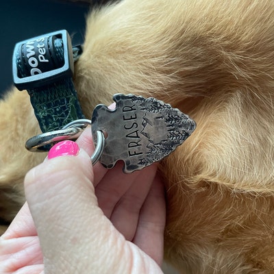 Pet ID Tag, Mountain Trees Dog Tag, Dog Collar Tag, Pet Name Tag, Hand ...