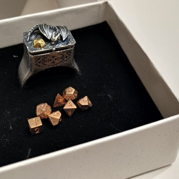 Dragon Ring Box and Mini Dice Set for DND Custom Engraved Text Ring D20 ...