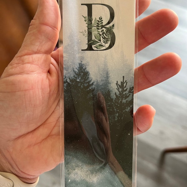 Personalized Letter Bookmark, Customized Monogram Pine Forest Watercolor Bookmarks, Initial ...