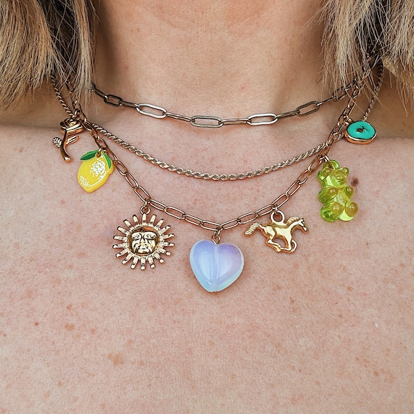 Make Your Own Custom Charm Necklace, Gold Chain Charm Necklace, Vintage ...