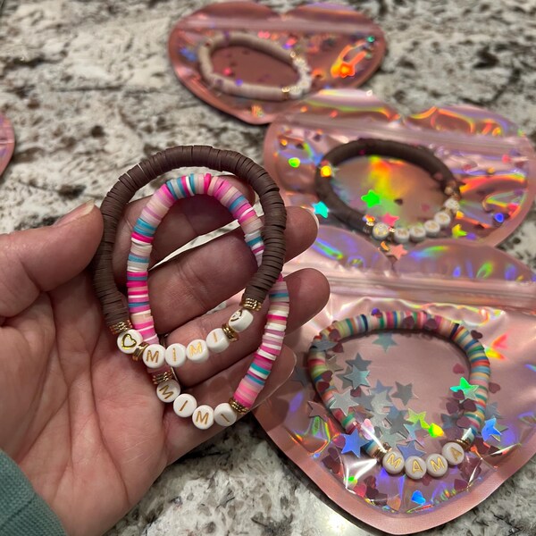 Pink Funfetti Heishi Bracelet, Name Bracelet, Heishi Bracelet ...