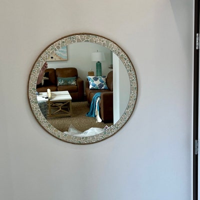 Large Round Sea Glass Mirror Isle of Wight Beach Home Decor Natural ...