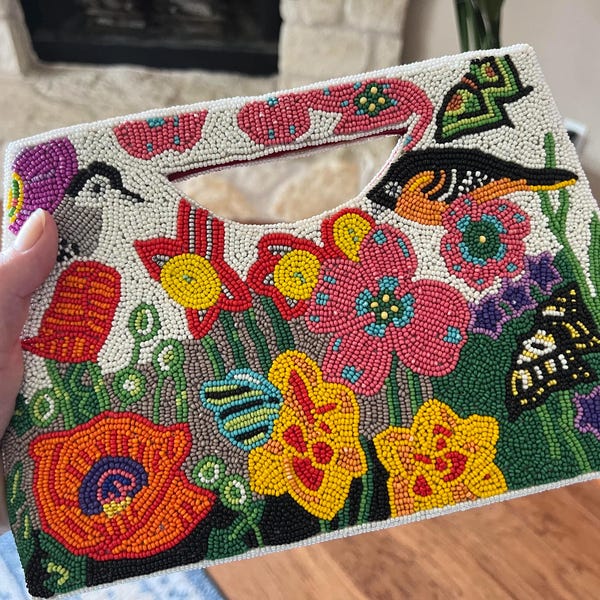 Floral Beaded Handbag, Beaded Shoulder Bag, Beaded Clutch, Flower ...
