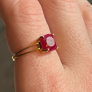 Raw Ruby Double Band Ring, Genuine Earth Mined Ruby Ring With Double ...