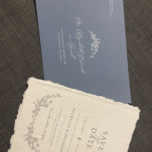 Lainey Colored Handmade Paper Wedding Invitation Suite, Custom Monogram ...