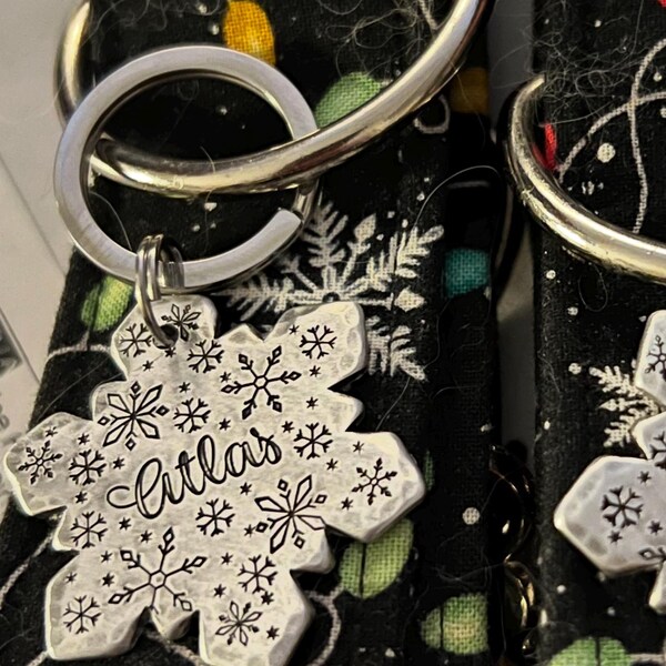 Snowflake Dog Tag - Winter Dog Tag - Dog Collar Tag - Pet Tag - Hand ...