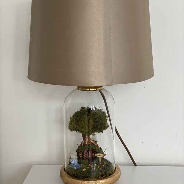 Hobbit House Vintage Terrarium Table Lamp With Glass Cloche, Hobbit ...
