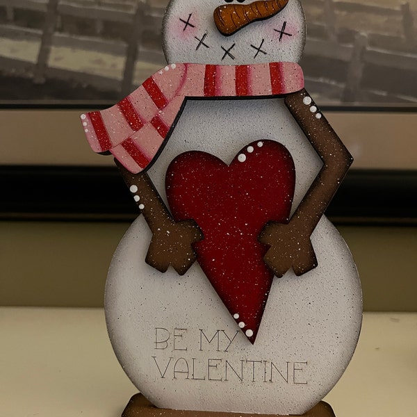 Valentine's Day Snowman, DIY Kit or Hand-painted, Valentine's Shelf ...