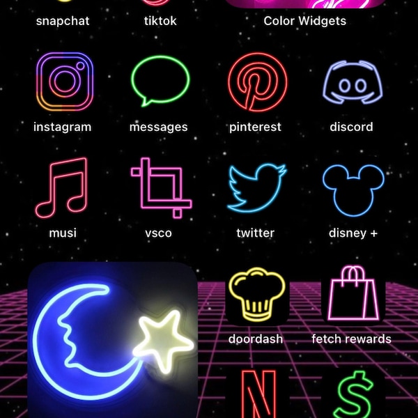 Blue Ios 14 App Icon Pack | Neon Aesthetic Ios 14 Icons | iPhone Icon ...