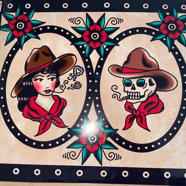American Traditional Cowboy Tattoo Flash Art Print - Etsy