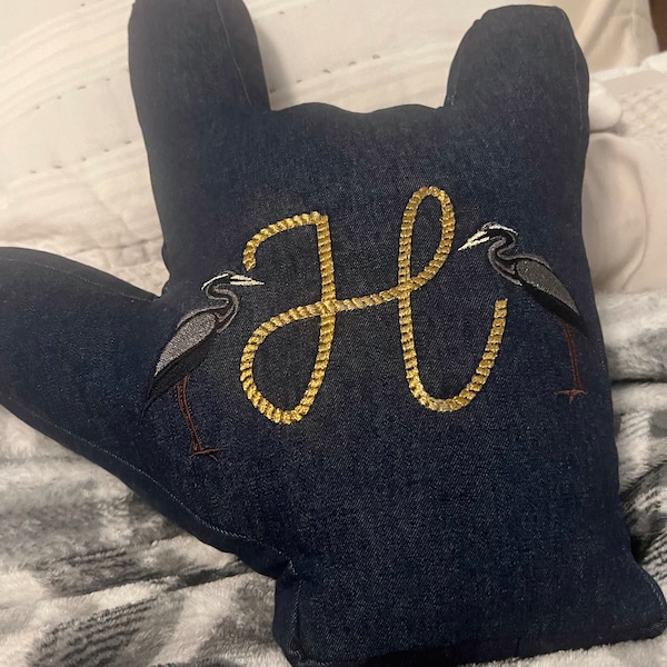 ASL ILY Pillow I Love You Hand Shape // Purple/orange/navy Brush Stroke ...