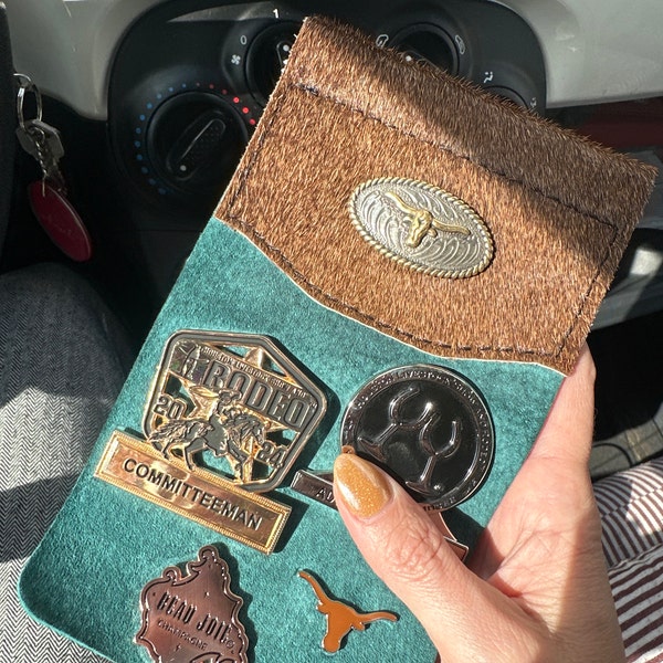 White Embossed Alligator Print and Turquoise Leather Rodeo Badge Holder ...